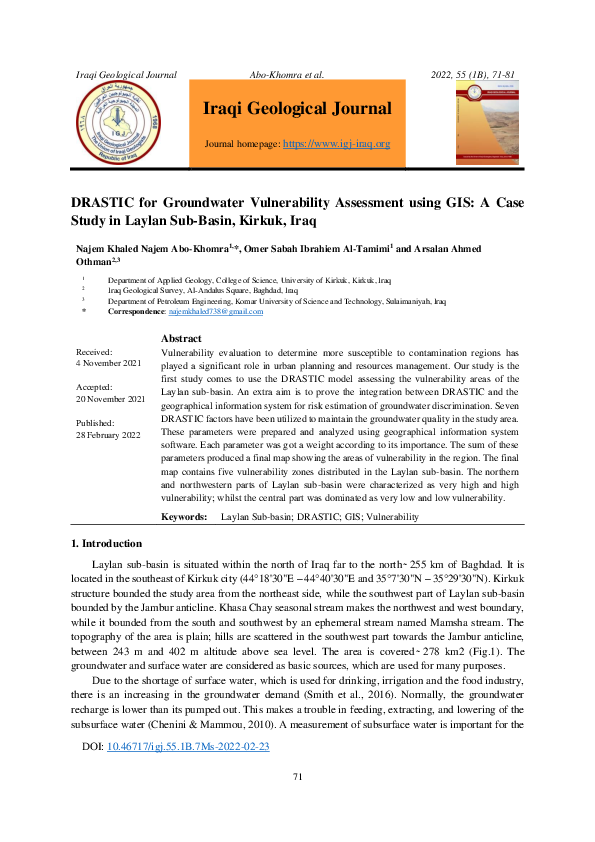 (PDF) DRASTIC for Groundwater Vulnerability Assessment using GIS: A ...