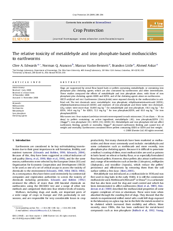 (PDF) The relative toxicity of metaldehyde and iron phosphate-based ...
