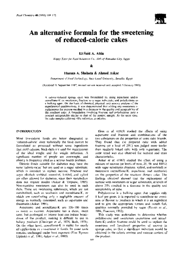 (PDF) An alternative formula for the sweetening of reduced-calorie cakes
