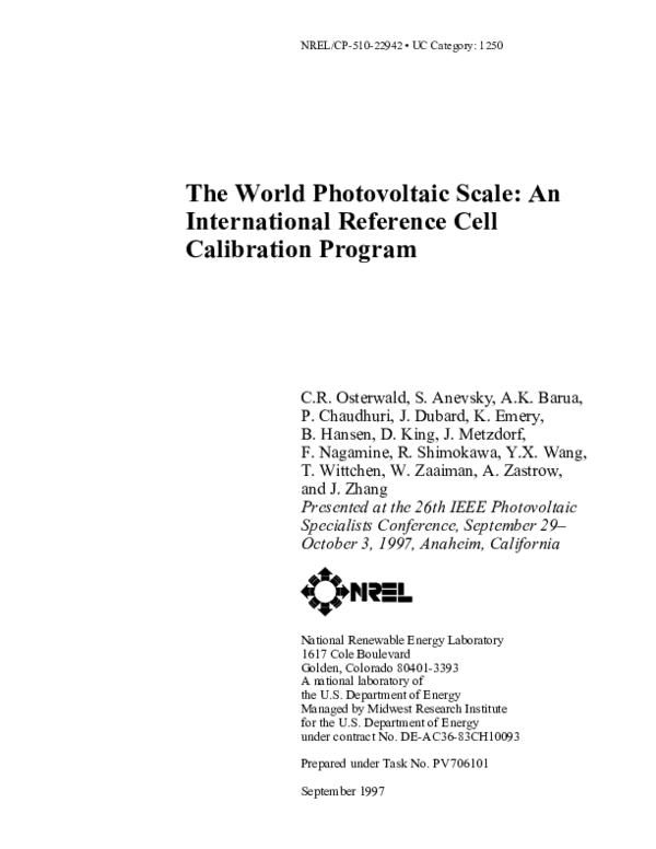 (PDF) The world photovoltaic scale: an international reference cell ...