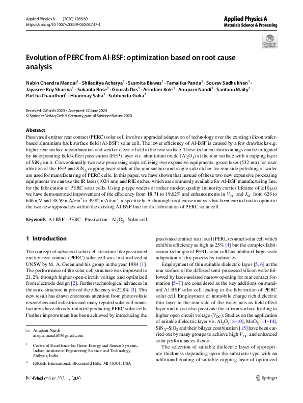 (PDF) Evolution of PERC from Al-BSF: optimization based on root cause ...