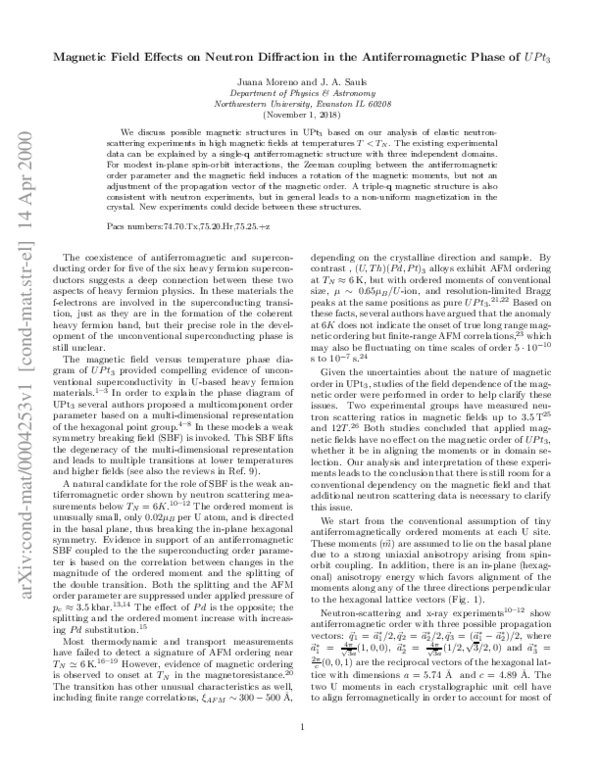 (PDF) Magnetic field effects on neutron diffraction in the antiferromagnetic phase of UPt3