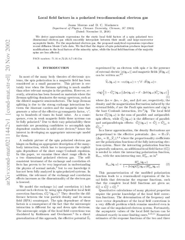(PDF) Local-field factors in a polarized two-dimensional electron gas