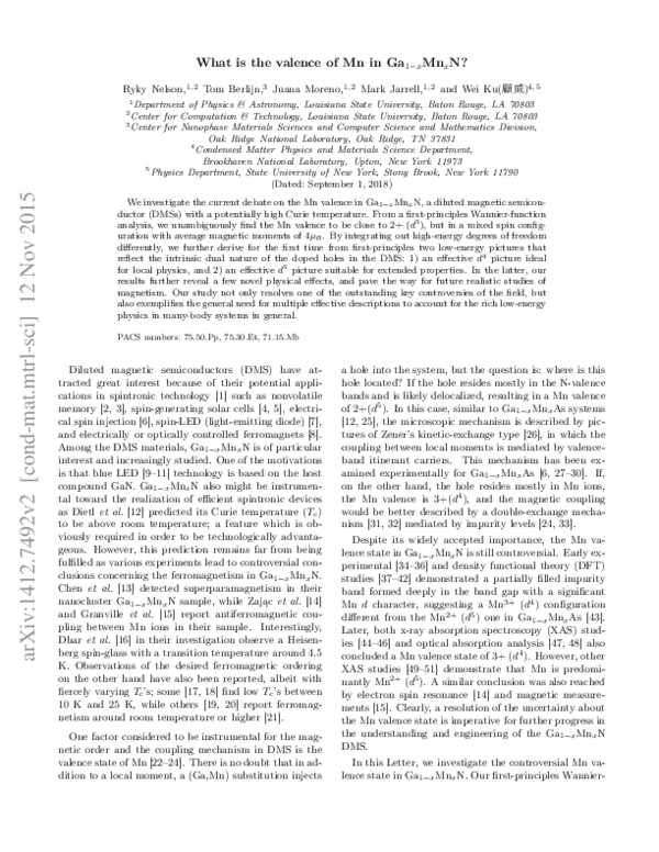 (PDF) What is the Valence of Mn in Ga_{1-x}Mn_{x}N?