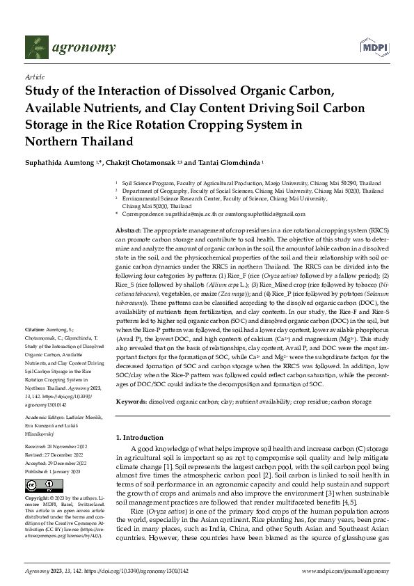 (PDF) Study of the Interaction of Dissolved Organic Carbon, Available Nutrients, and Clay ...