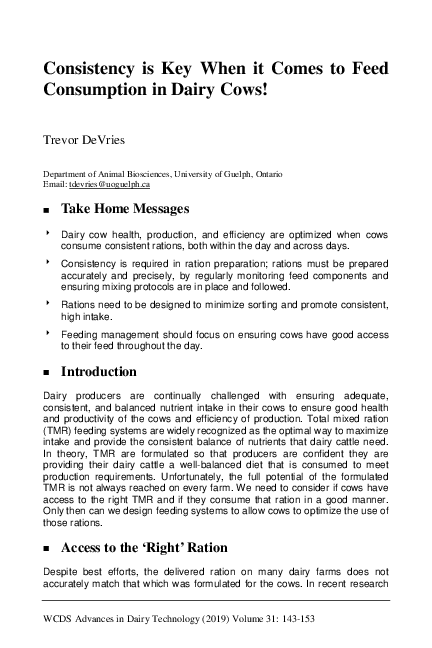 (PDF) Consistency is Key When it Comes to Feed Consumption in Dairy Cows!