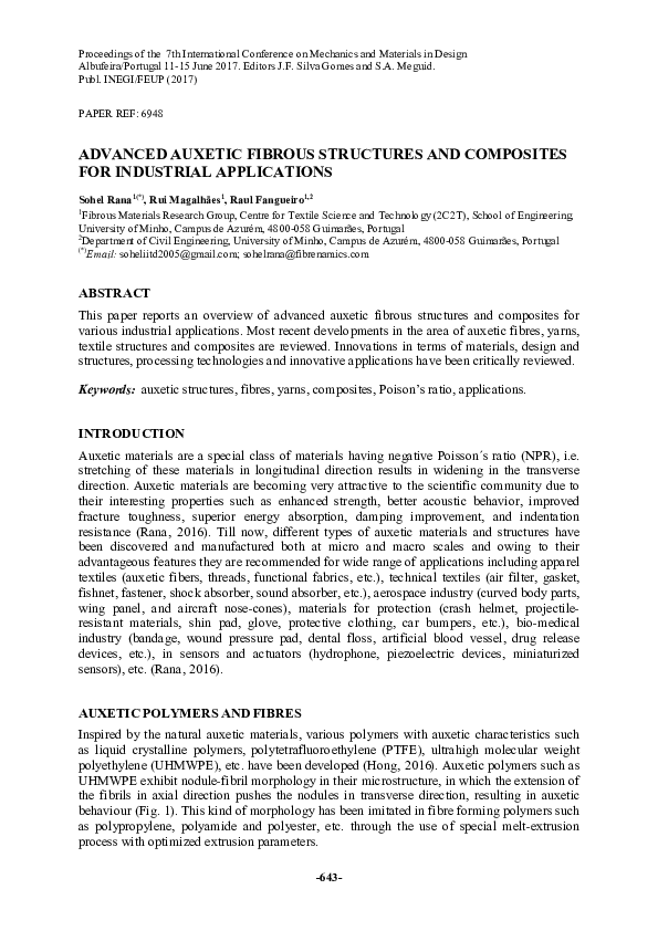 Pdf Advanced Auxetic Fibrous Structures And Composites For Industrial Applications