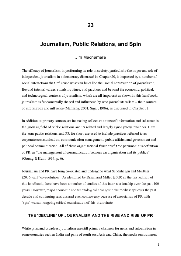 (PDF) Journalism, Public Relations, and Spin