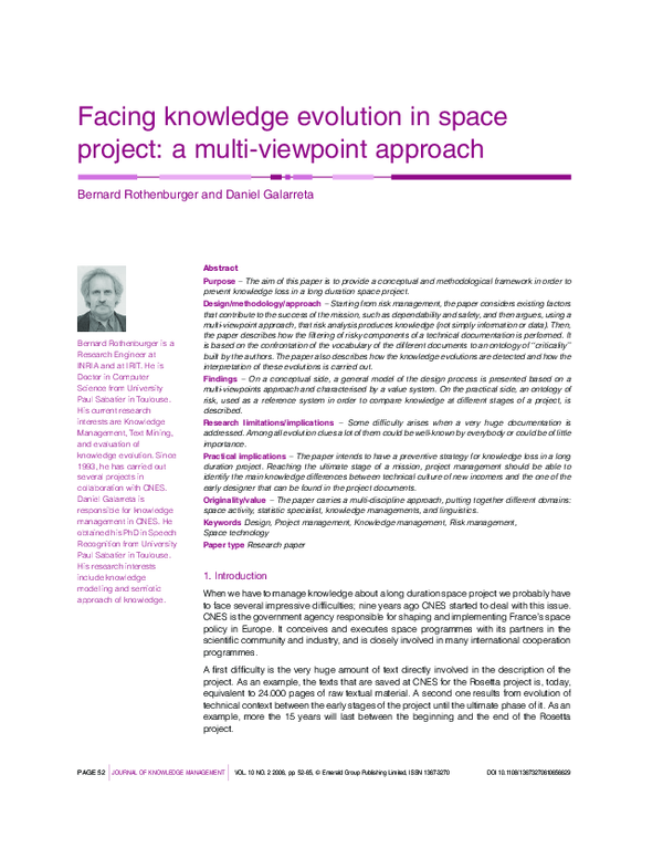 (PDF) Facing knowledge evolution in space project: a multi‐viewpoint ...