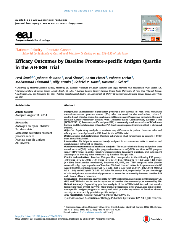 (PDF) Efficacy Outcomes by Baseline Prostate-specific Antigen Quartile ...