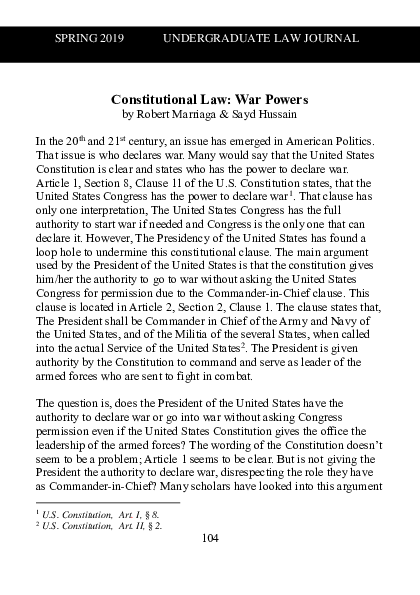(PDF) Constitutional Law: War Powers
