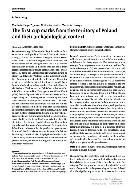(PDF) The first cup marks from the territory of Poland and their ...
