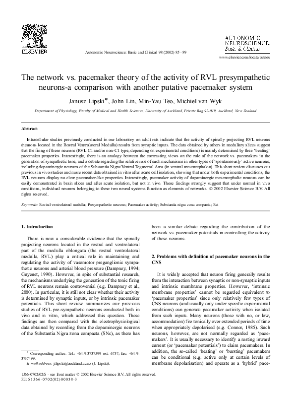 (PDF) The network vs. pacemaker theory of the activity of RVL presympathetic neurons-a ...