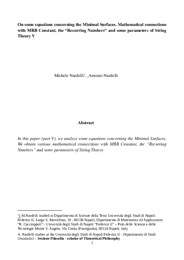 (PDF) On some equations concerning the Minimal Surfaces. Mathematical ...