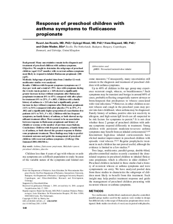 (PDF) Response of preschool children with asthma symptoms to ...