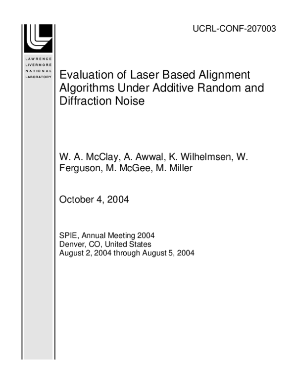 Pdf Evaluation Of Laser Based Alignment Algorithms Under Additive Random And Diffraction Noise