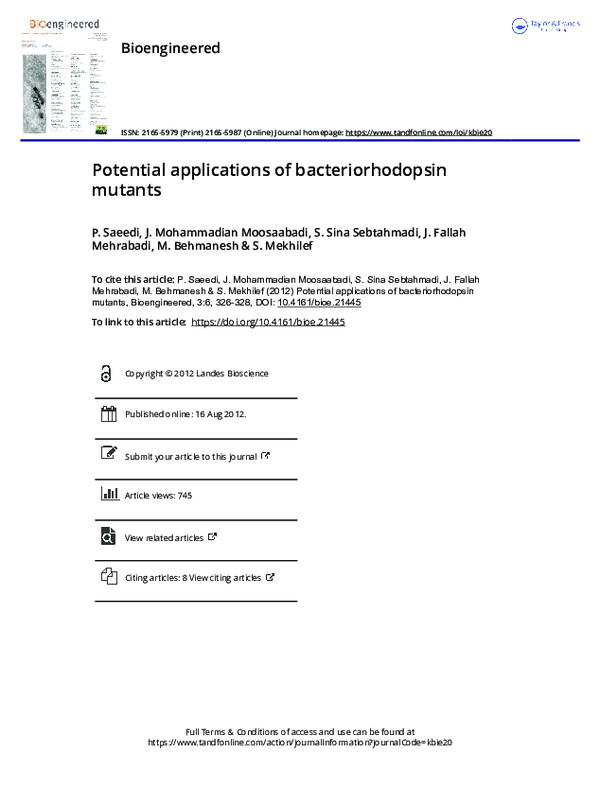 Pdf Potential Applications Of Bacteriorhodopsin Mutants