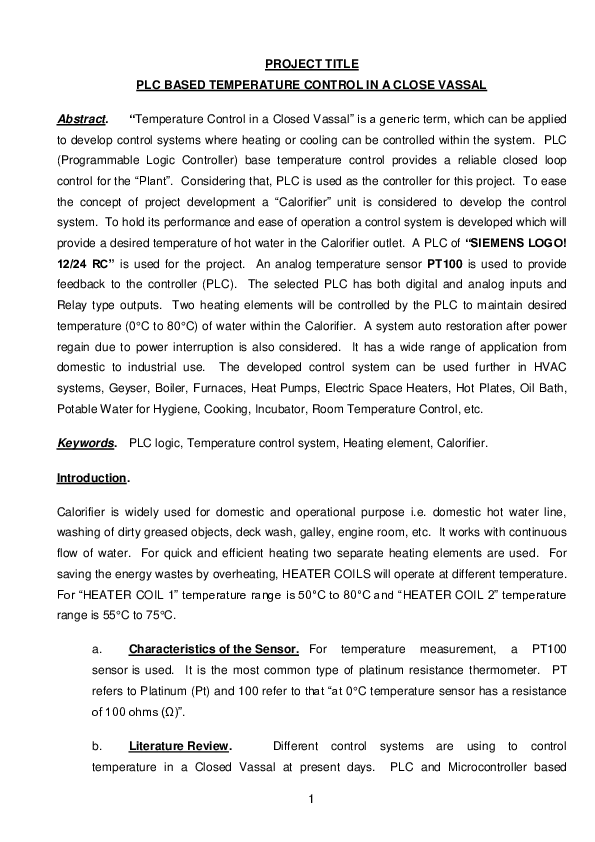 (PDF) PLC BASED TEMPERATURE CONTROL IN A CLOSE VASSAL (PDF) PLC BASED TEMPERATURE CONTROL IN A CLOSE VASSAL