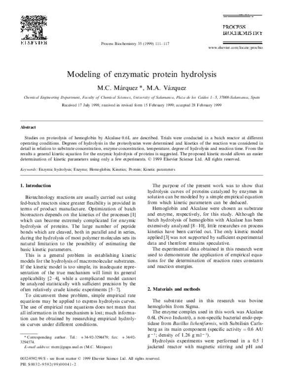 (PDF) Modeling of enzymatic protein hydrolysis