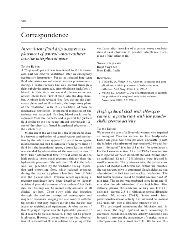 (PDF) Intermittent fluid drip suggests misplacement of central venous ...