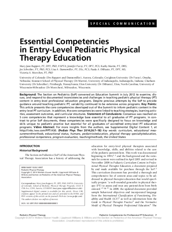 (PDF) Essential Competencies in Entry-Level Pediatric Physical Therapy ...