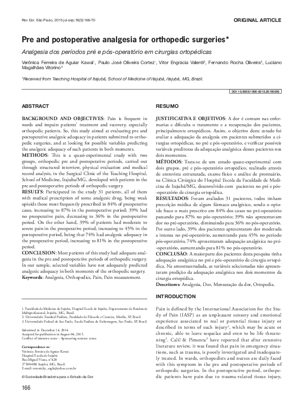 (PDF) Pre and postoperative analgesia for orthopedic surgeries
