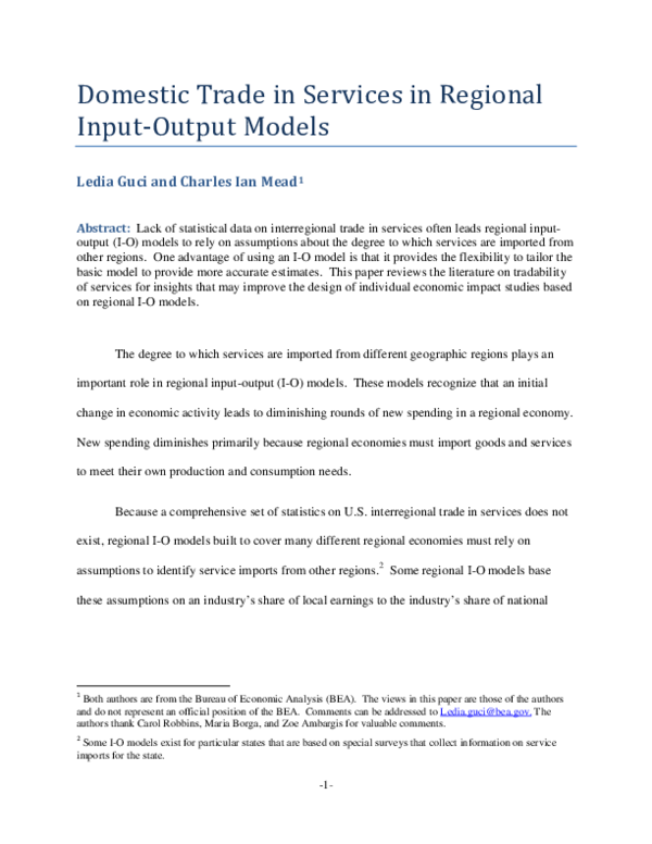 Pdf Domestic Trade In Services In Regional Input Output Models