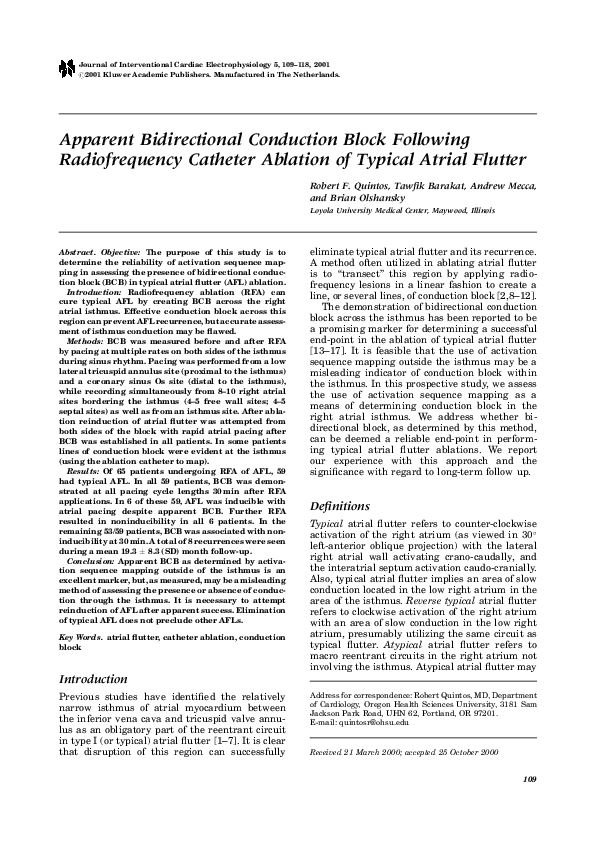 (PDF) Apparent Bidirectional Conduction Block Following Radiofrequency Catheter Ablation of ...