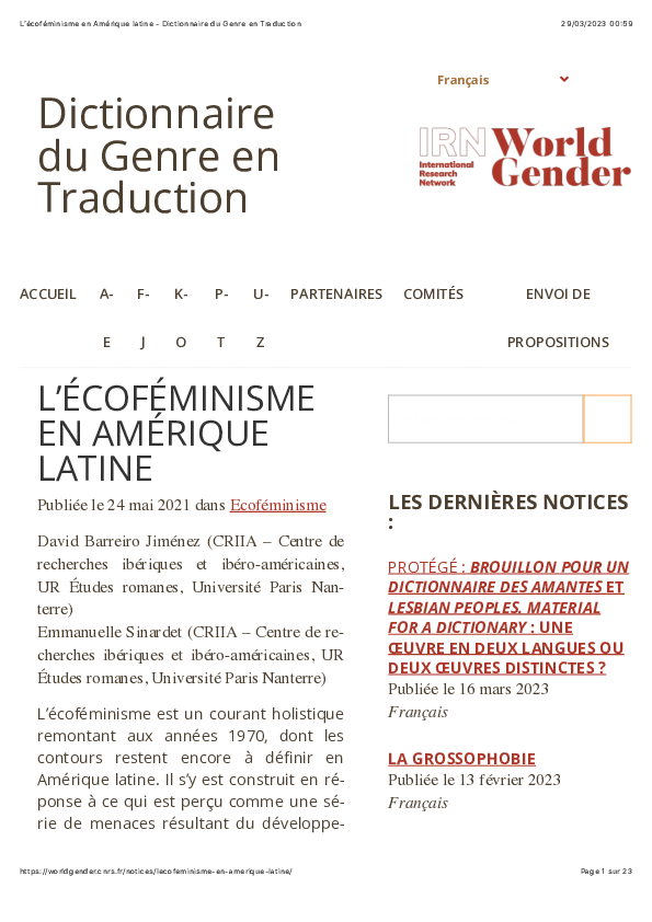 (PDF) L’écoféminisme en Amérique latine - Dictionnaire du Genre en ...