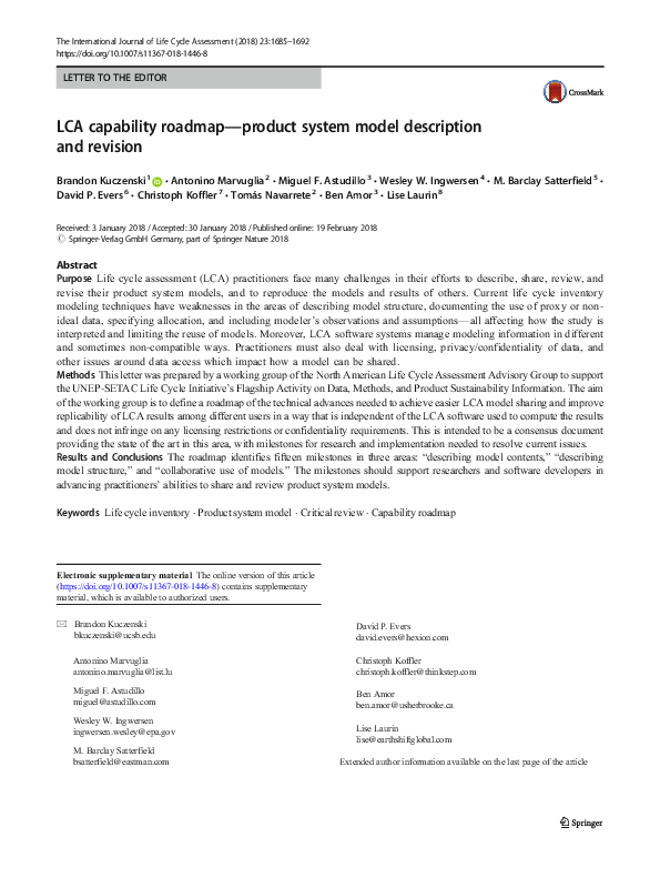 (PDF) LCA capability roadmap—product system model description and revision