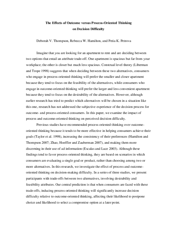 (PDF) The Effects of Outcome versus Process-Oriented Thinking on ...