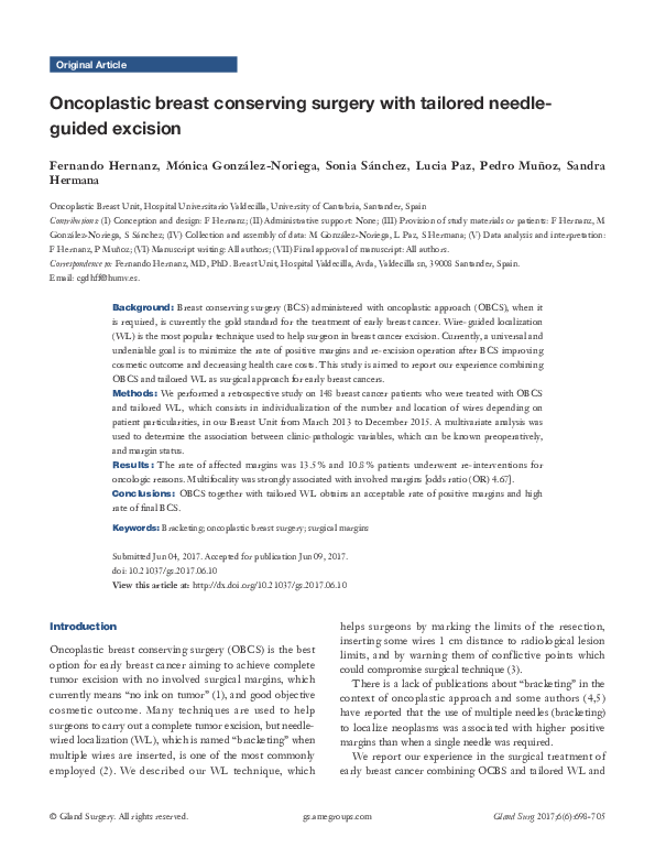 (PDF) Oncoplastic breast conserving surgery with tailored needle-guided ...