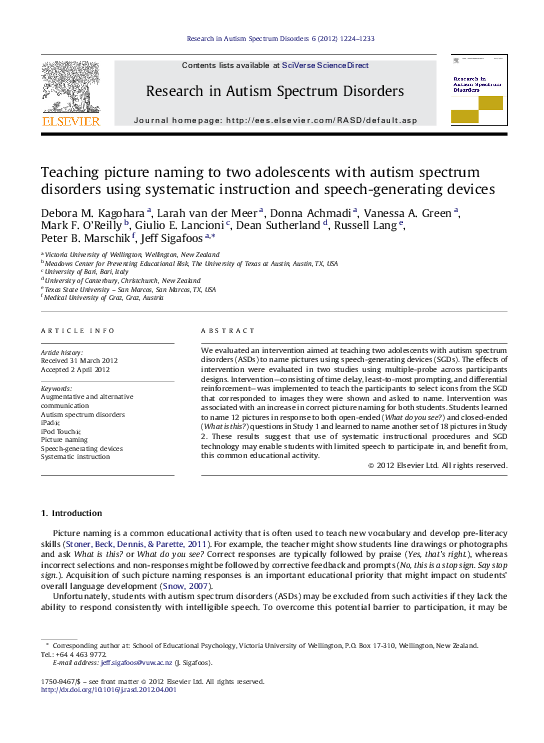 (PDF) Teaching picture naming to two adolescents with autism spectrum disorders using systematic ...