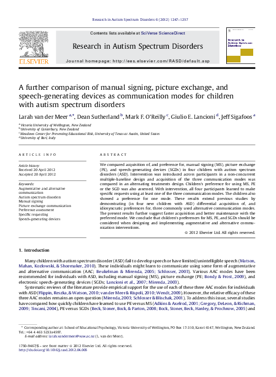 (PDF) A further comparison of manual signing, picture exchange, and ...