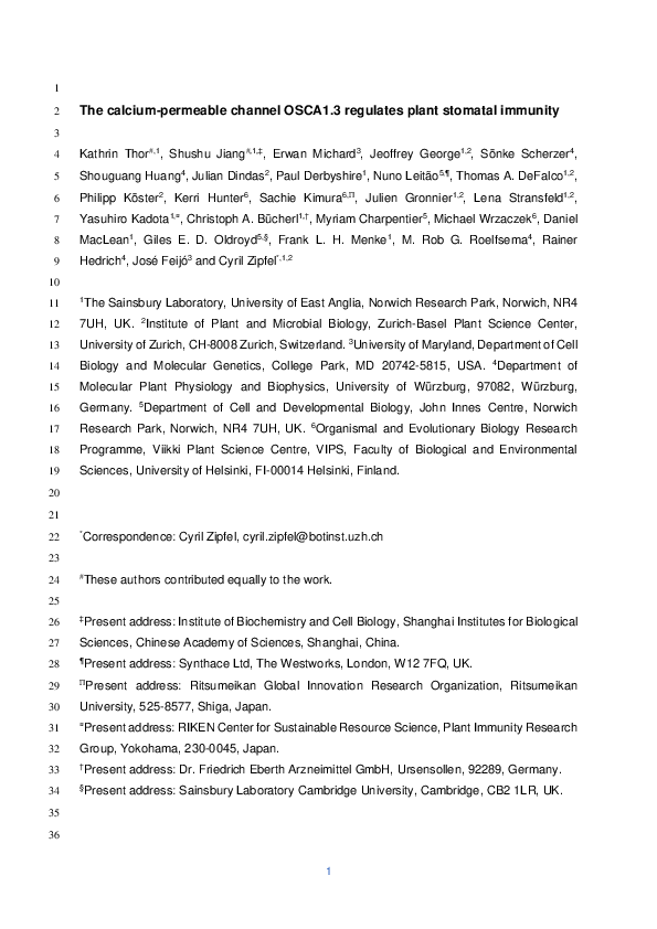 (PDF) The calcium-permeable channel OSCA1.3 regulates plant stomatal ...
