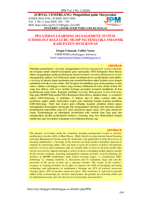 (PDF) Pelatihan Learning Management System-Schoology Bagi Guru MGMP Matematika Sma/SMK Kabupaten ...