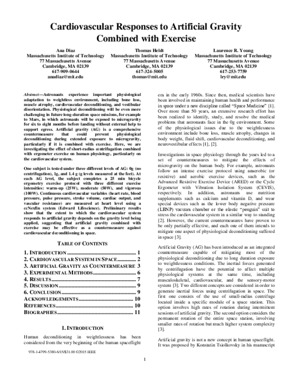 (PDF) Cardiovascular responses to artificial gravity combined with exercise
