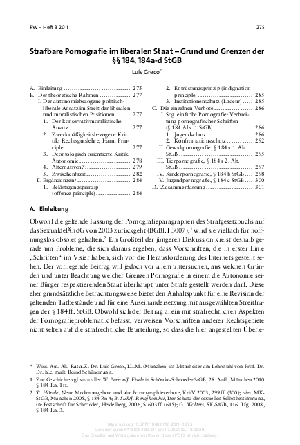 (PDF) Strafbare Pornografie im liberalen Staat Grund und Grenzen der §§ 184, 184a-d StGB