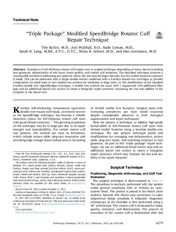 (PDF) “Triple Package” Modified SpeedBridge Rotator Cuff Repair Technique