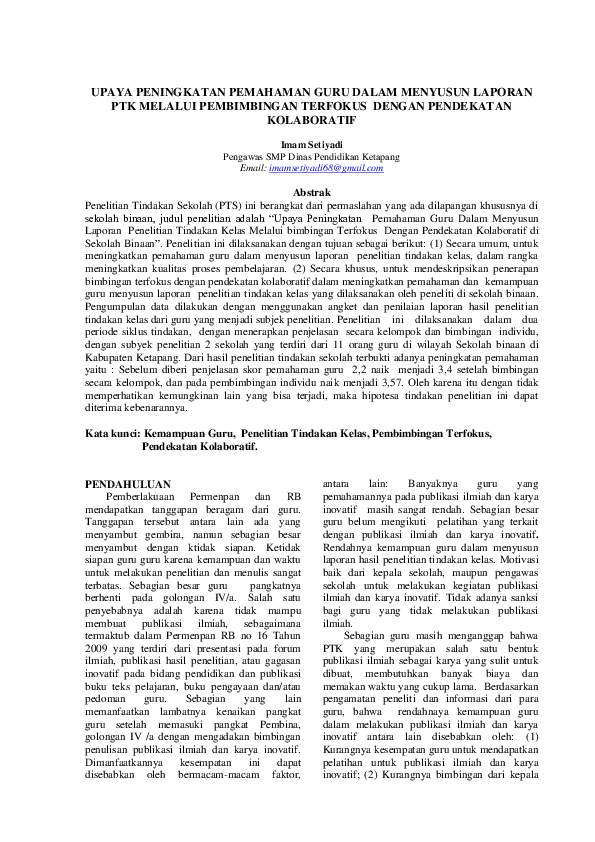 (PDF) Upaya Peningkatan Pemahaman Guru Dalam Menyusun Laporan PTK Melalui Pembimbingan Terfokus ...