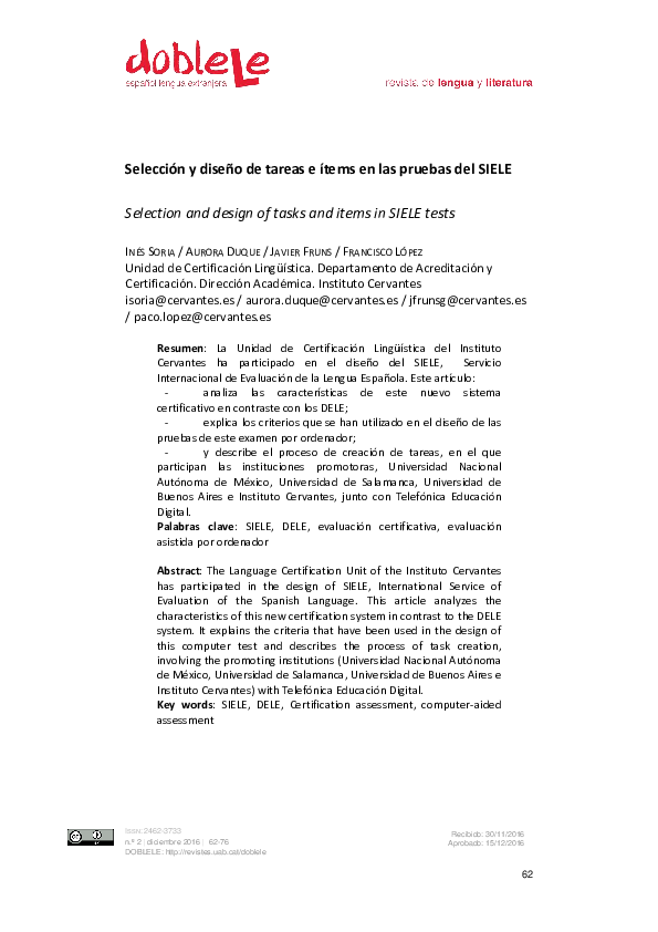 (PDF) Selection and design of tasks and items in SIELE tests | Inés ...