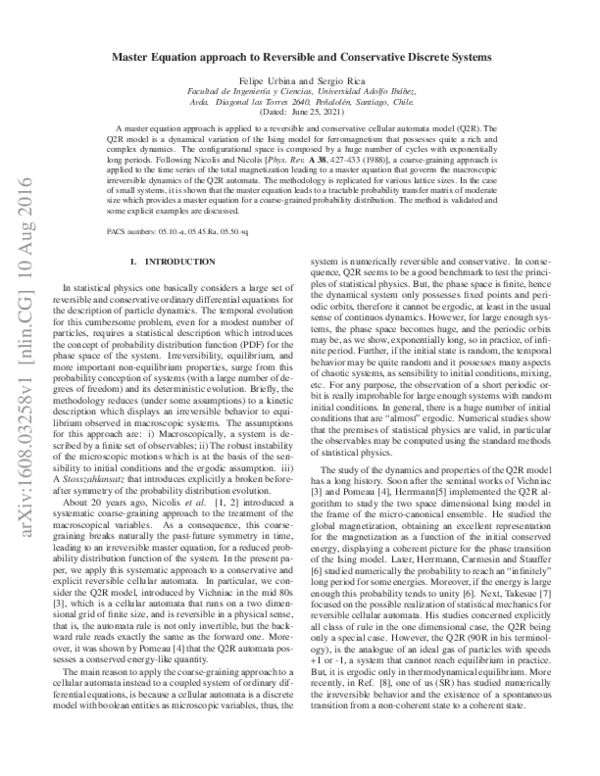 (PDF) Master equation approach to reversible and conservative discrete ...