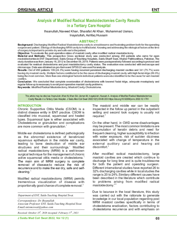 (PDF) Analysis of Modified Radical Mastoidectomies Cavity Results in a ...