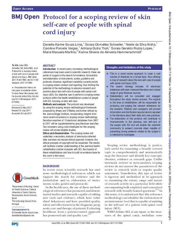 (PDF) Protocol for a scoping review of skin self-care of people with spinal cord injury