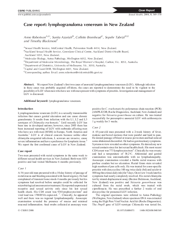 (PDF) Case report: lymphogranuloma venereum in New Zealand