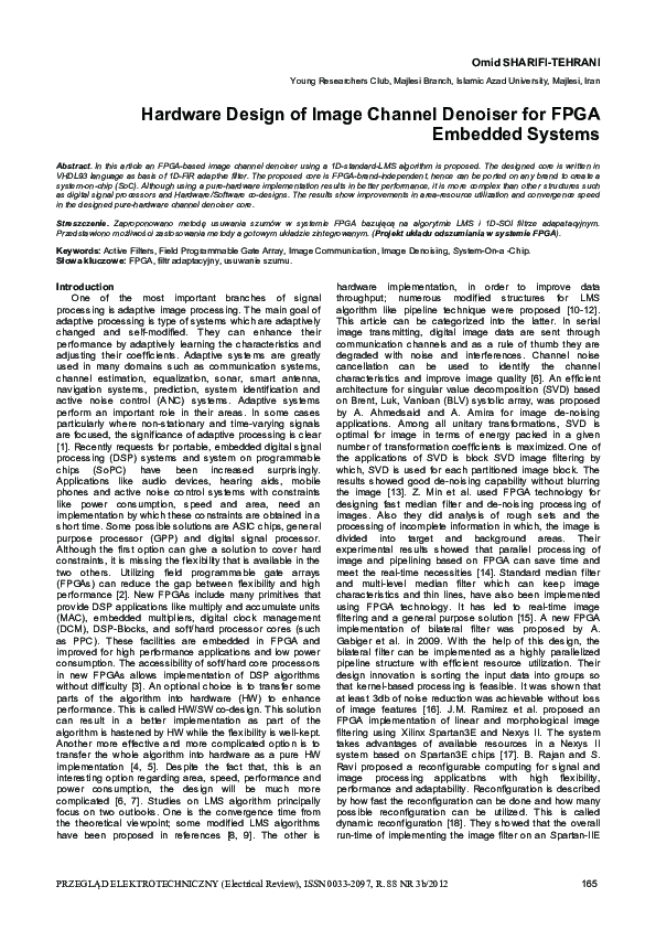 (PDF) Hardware Design of Image Channel Denoiser for FPGA Embedded Systems