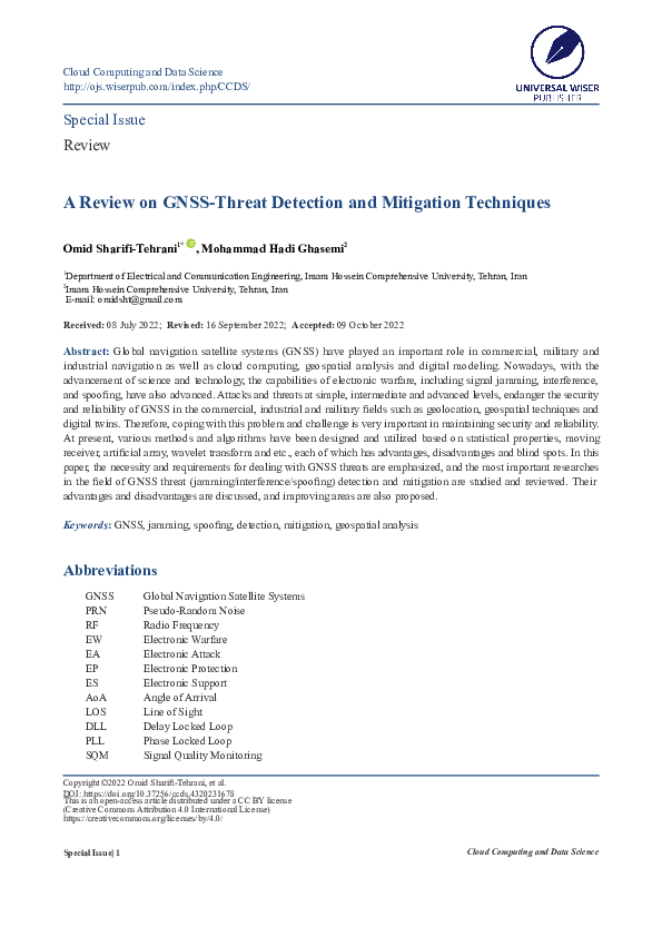 Pdf A Review On Gnss Threat Detection And Mitigation Techniques