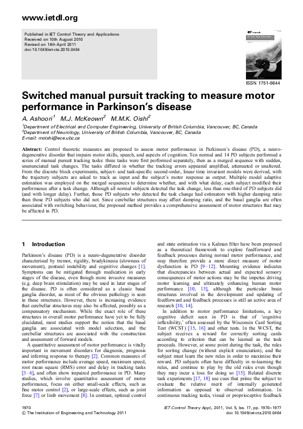 (PDF) Switched manual pursuit tracking to measure motor performance in ...