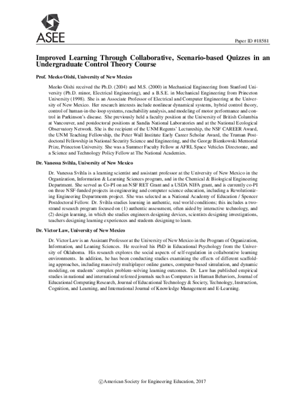 (PDF) Improved Learning Through Collaborative, Scenario-based Quizzes ...