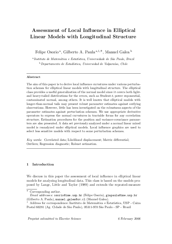 Pdf Assessment Of Local Influence In Elliptical Linear Models With Longitudinal Structure